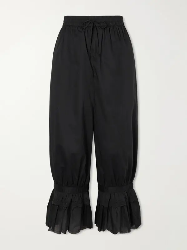 Staud Renzo Cropped Balloon Pants With Scalloped Lace Hems - Black