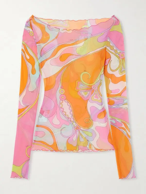 Emilio Pucci Printed Tulle Blouse - Pink