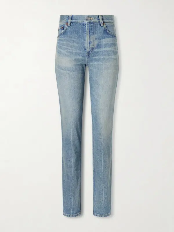 Saint Laurent High-rise Straight-leg Selvedge Denim Jeans - Blue