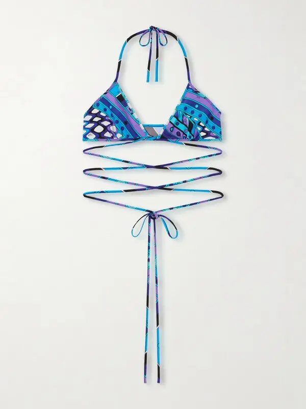 Emilio Pucci Printed Triangle Bikini Top - Blue