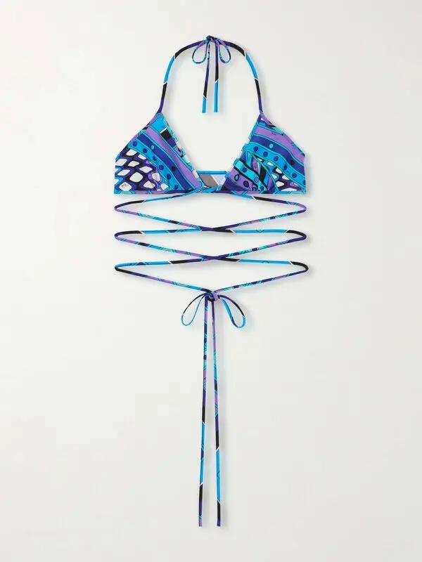 Emilio Pucci Printed Triangle Bikini Top - Turquoise