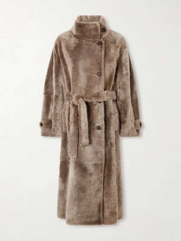 Brunello Cucinelli Belted Shearling Coat - Brown