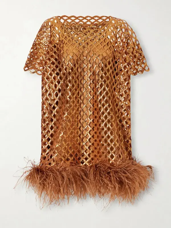DIMA AYAD Embellished Feather-trimmed Sequin Blouse