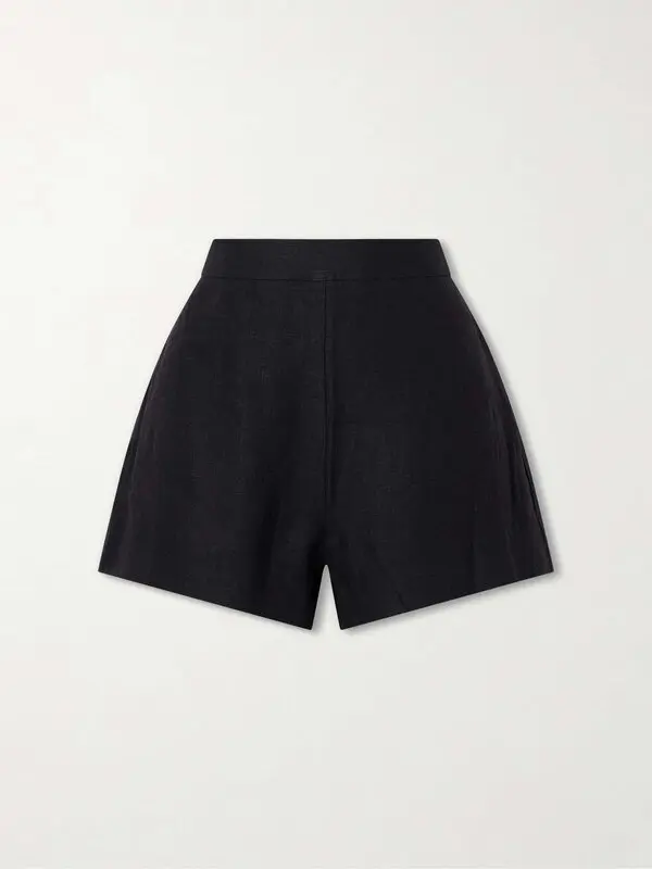 Posse Perri Pleated Linen Shorts - Black