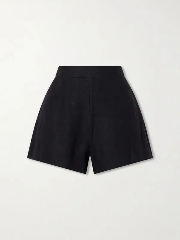 Posse Perri Pleated Linen Shorts - Black