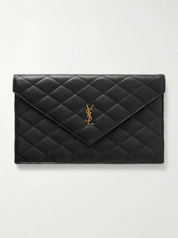 Saint Laurent Grain De Sable Logo-embellished Leather Clutch - Black