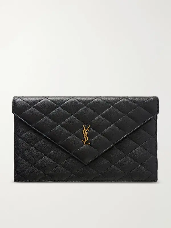 Saint Laurent Quilted Leather Clutch With Logo - Black