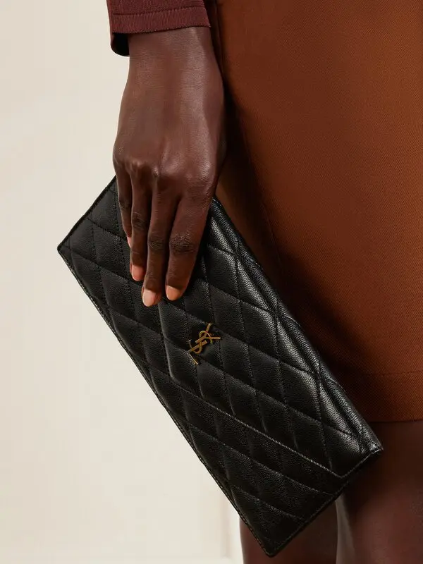 Saint Laurent Quilted Leather Clutch With Logo