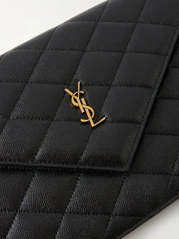 Saint Laurent Quilted Leather Clutch With Logo