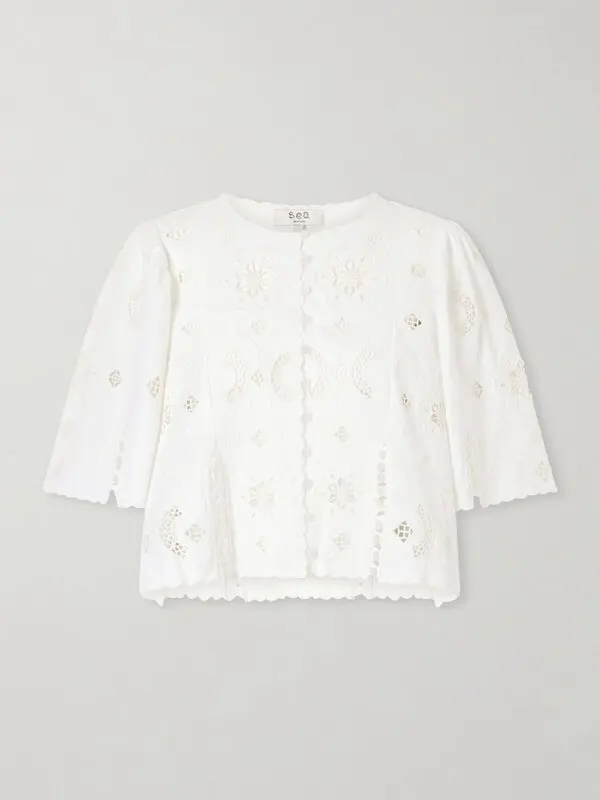 Sea Gardener Broderie Anglaise Cotton And Linen-blend Blouse - White