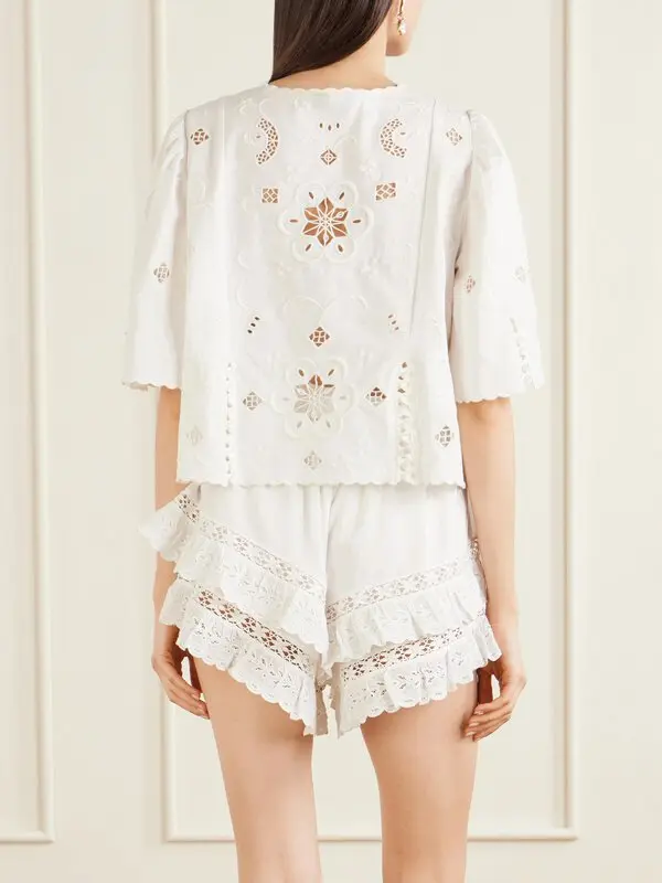 Sea Gardener Broderie Anglaise Cotton And Linen-blend Blouse