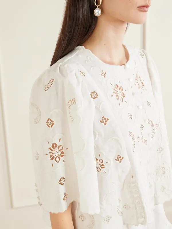 Sea Gardener Broderie Anglaise Cotton And Linen-blend Blouse