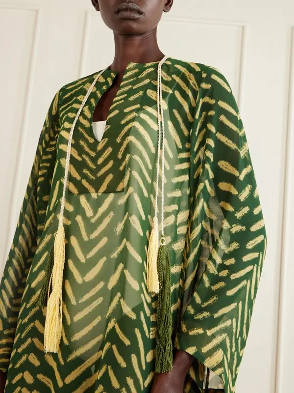 Johanna Ortiz Refugio De Sol Tasseled Printed Recycled Georgette Coverup