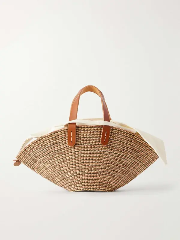 Muuñ Sophia Mini Leather-trimmed Raffia Tote - Brown