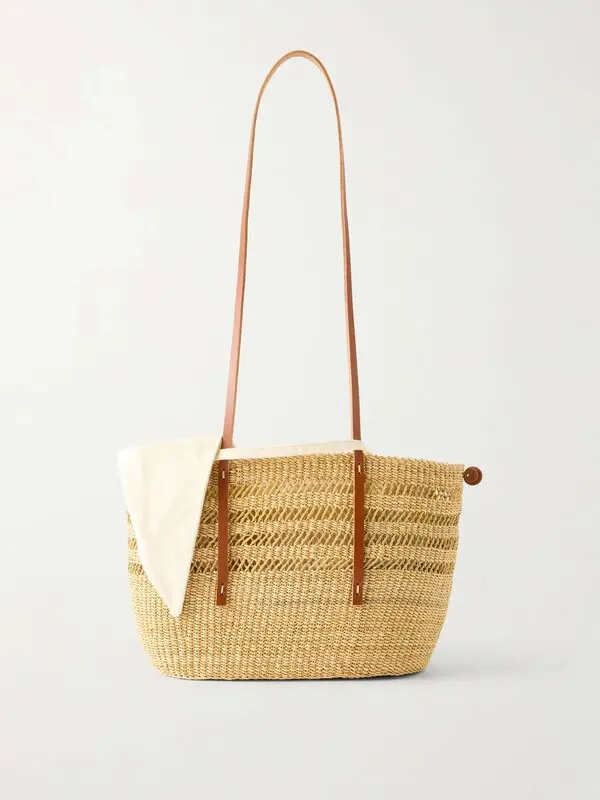 Muuñ Bicro M Leather-trimmed Woven Straw Tote - Neutral