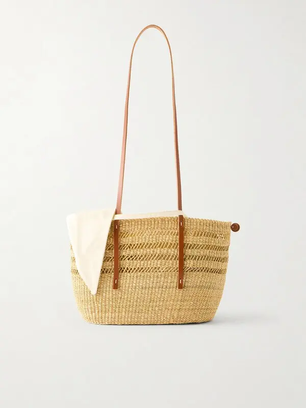 Muuñ Bicro M Woven Straw Tote With Leather Trim