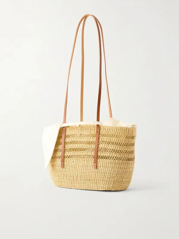 Muuñ Bicro M Woven Straw Tote With Leather Trim