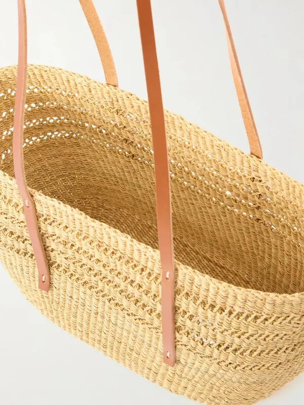Muuñ Bicro M Woven Straw Tote With Leather Trim