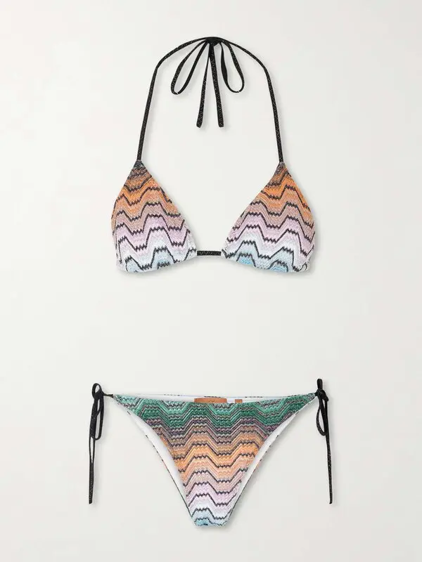 Missoni Mare Striped Metallic Crochet-knit Triangle Bikini - Multi