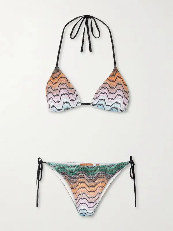 Missoni Striped Metallic Crochet-knit Triangle Bikini - Multi