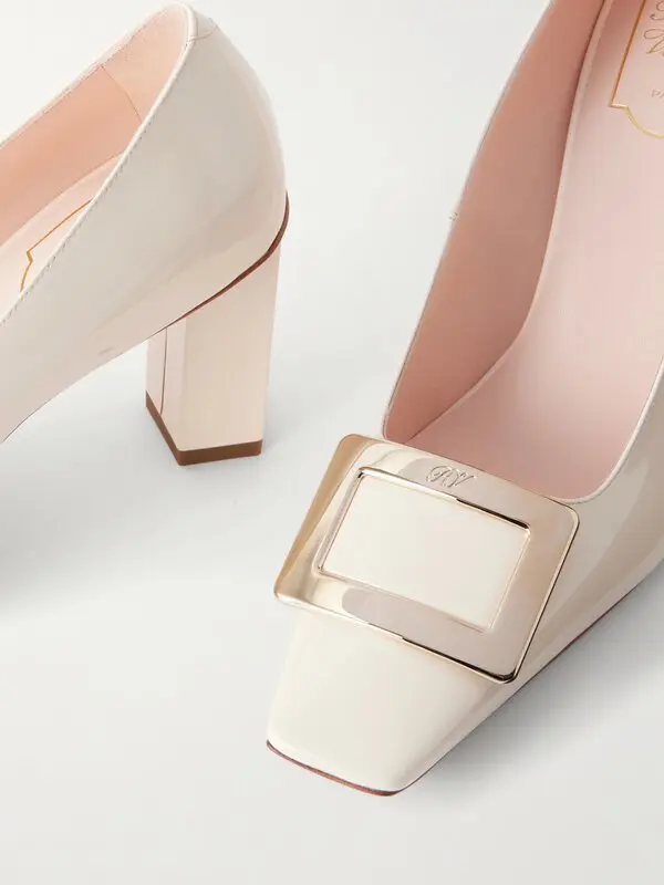 ROGER VIVIER Belle Vivier 75 Buckled Patent Leather Pumps - Neutrals