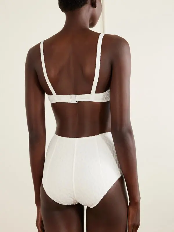 Lisa Marie Fernandez Balconette Button-embellished Floral-jacquard Bikini - White