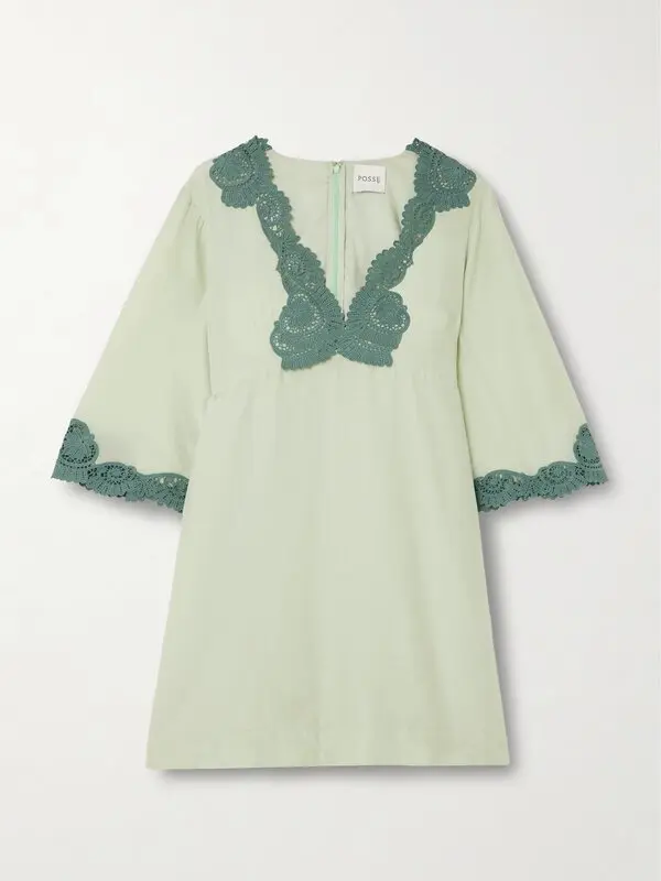 Posse Darya Mini Dress With Lace Trim - Green