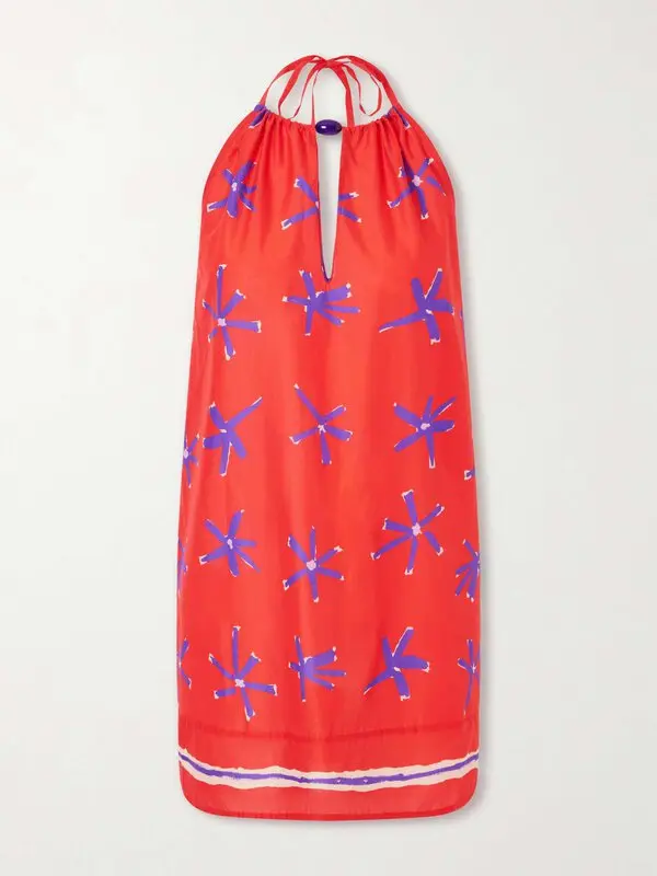 Staud Dani Floral-print Cotton Mini Dress - Red