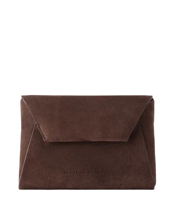 Brunello Cucinelli Suede Envelope Clutch With Chain Strap - Brown