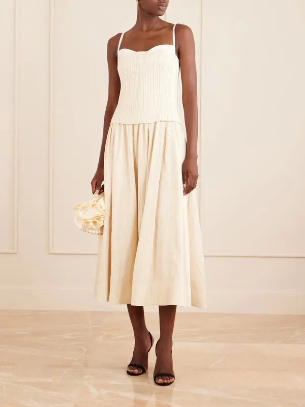 Simkhai Quinlin Striped Satin Bustier Midi Dress