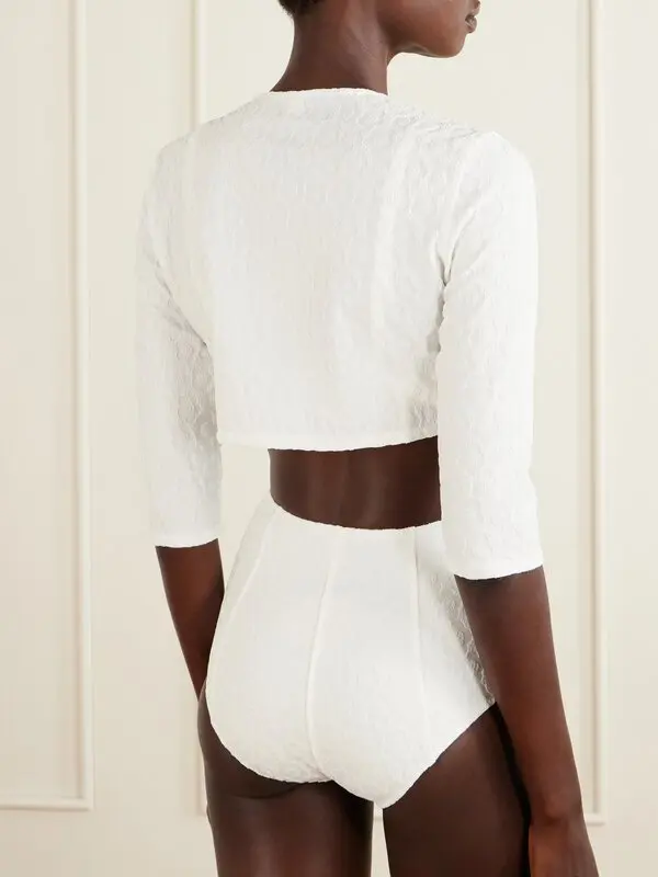 Lisa Marie Fernandez Cropped Floral-jacquard Cardigan - White