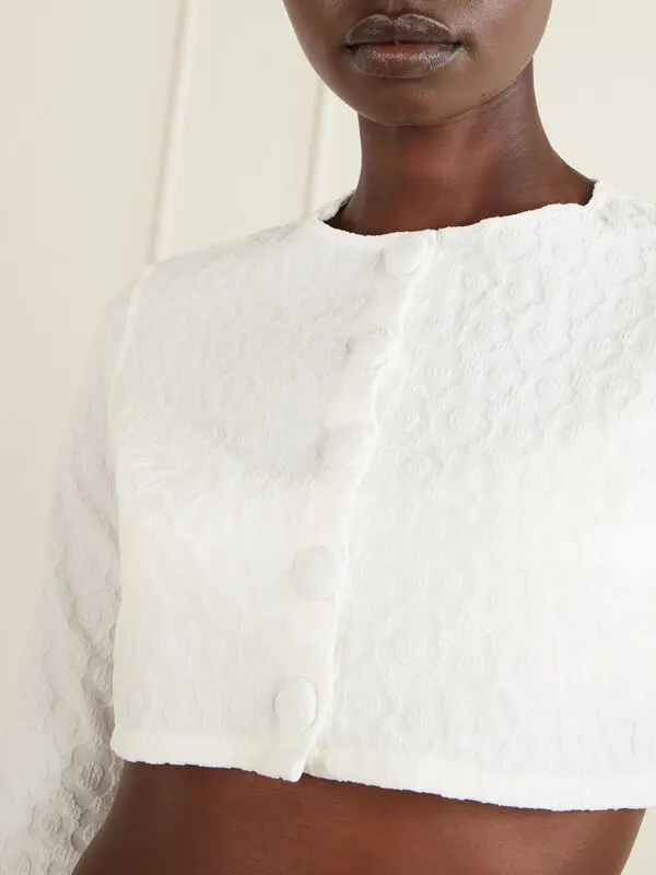 Lisa Marie Fernandez Cropped Floral-jacquard Cardigan - White