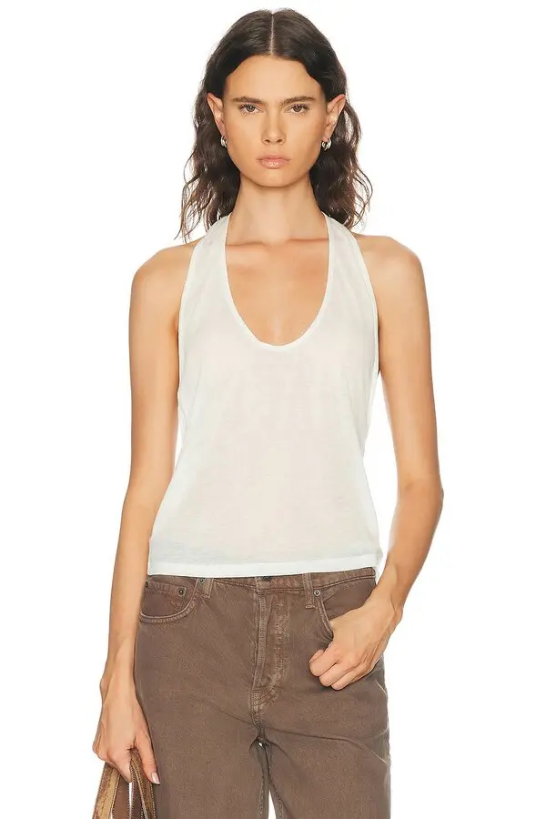 EB DENIM Valley Sheer Racer Tank Top - White
