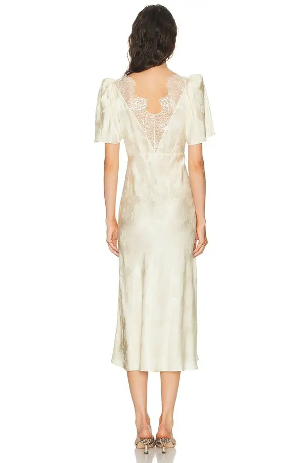 Ronny Kobo Silk Blend Lace Trim Midi Dress