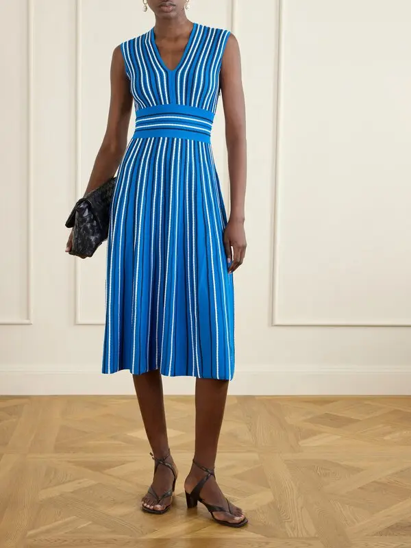 Max Mara Striped Knit Midi Dress - Blue