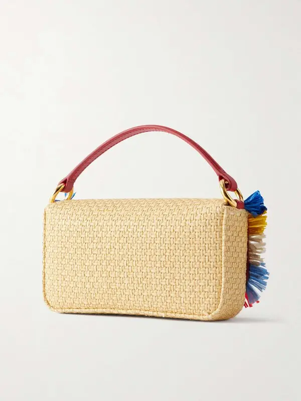 Dolce & Gabbana 3.5 Logo-embellished Fringed Leather-trimmed Raffia Shoulder Bag