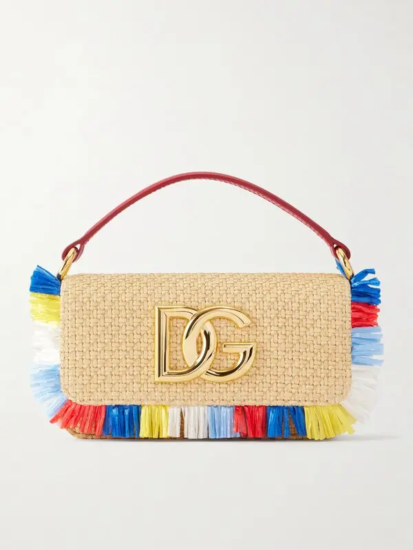 Dolce & Gabbana Logo-embellished Fringed Raffia Shoulder Bag - Multi