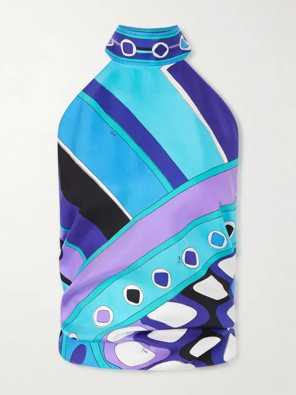 Emilio Pucci Printed Silk-twill Halterneck Top - Blue