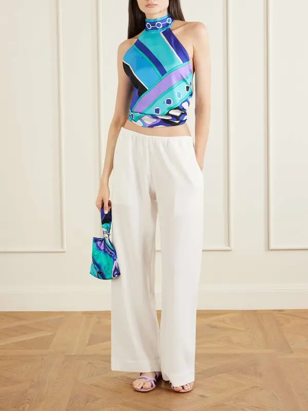 Emilio Pucci Printed Silk-twill Halterneck Top