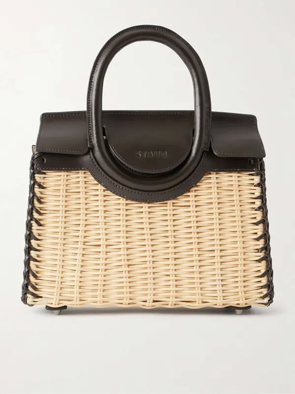 Staud Maude Mini Leather-trimmed Raffia Tote