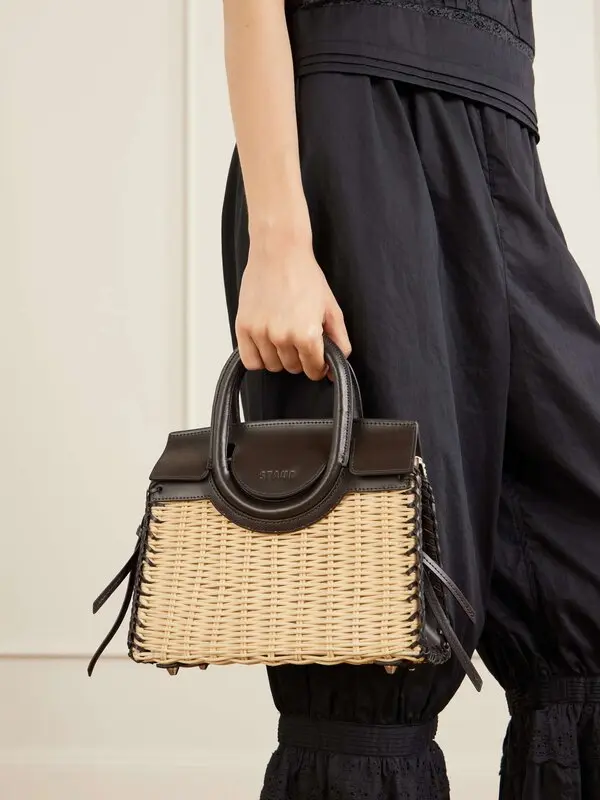 Staud Maude Mini Leather-trimmed Raffia Tote