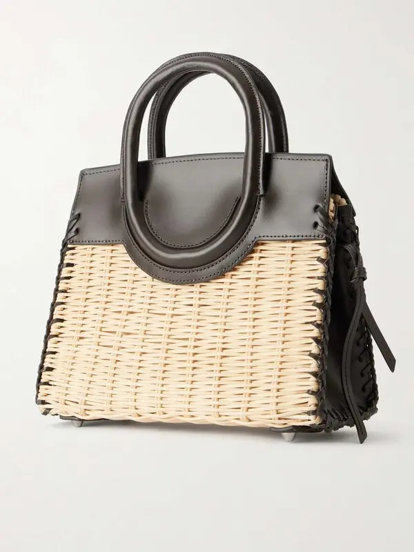 Staud Maude Mini Leather-trimmed Raffia Tote