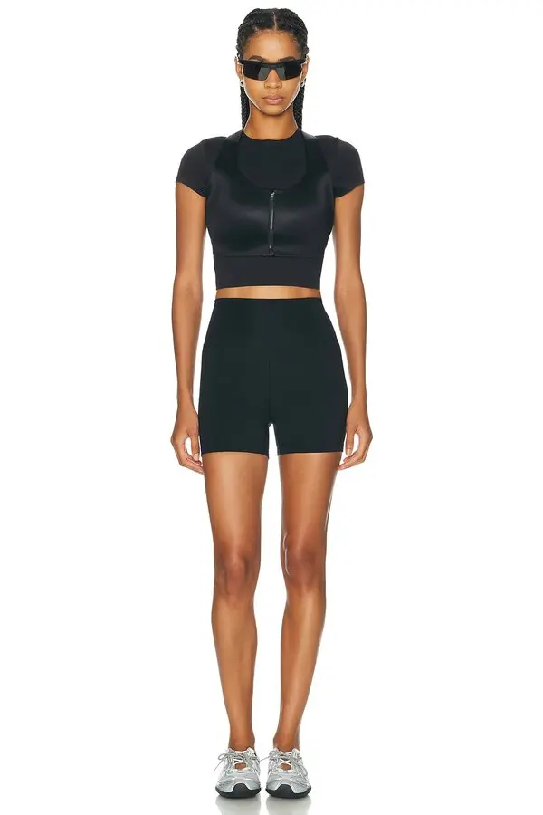 NIKESKIMS Nike X Skims Matte Corset Short Sleeve Crop Top - Obsidian