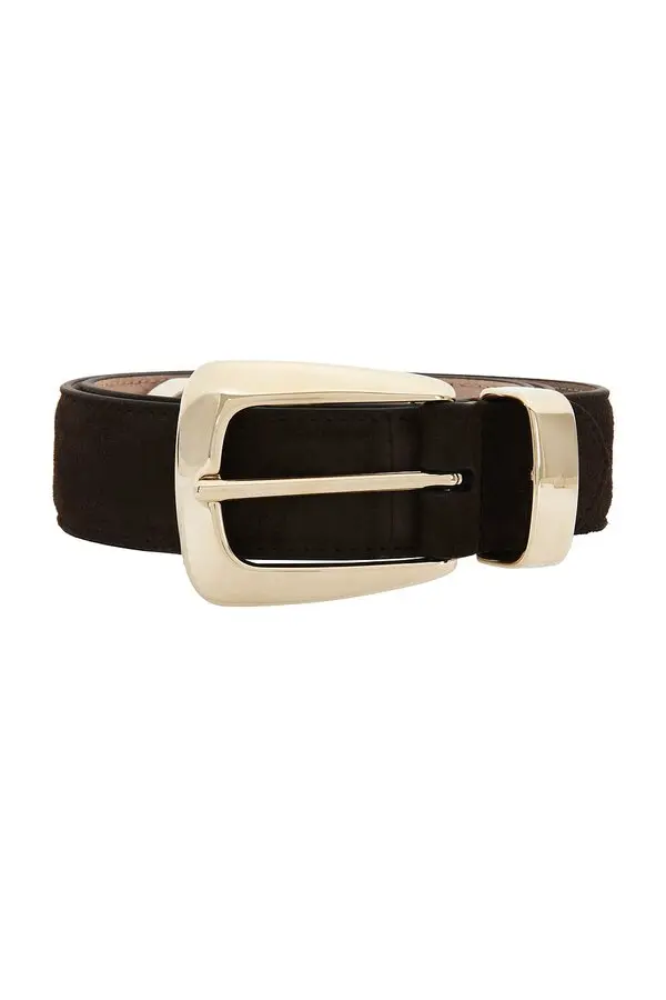 Khaite Benny 30mm Suede Calfskin Belt With Gold Tone Buckle - Coffee