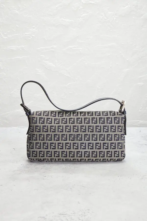 Fendi Zucchino Monogram Baguette Shoulder Bag - Blue