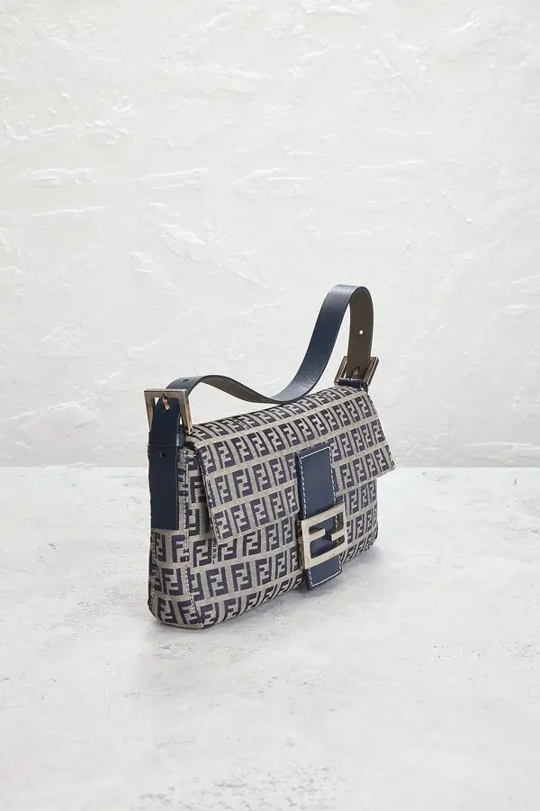 Fendi Zucchino Monogram Baguette Shoulder Bag - Blue