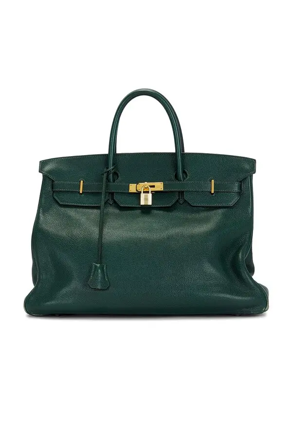 Hermès 1992 Togo Birkin 40 Retourne Handbag In Green - Malachite