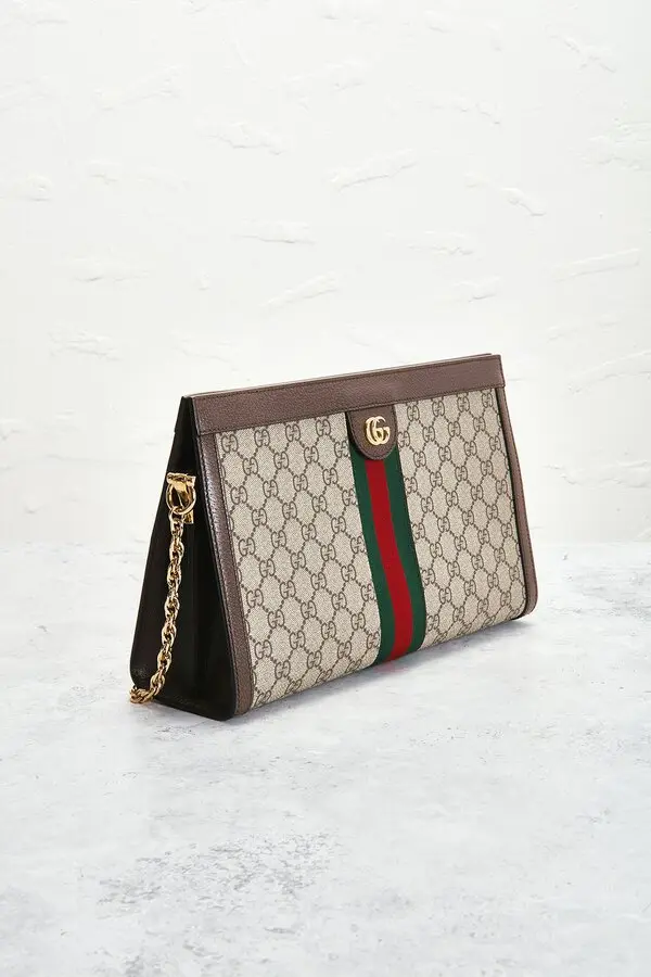 Gucci Ophidia Gg Supreme Canvas Shoulder Bag With Calfskin Trim - Brown