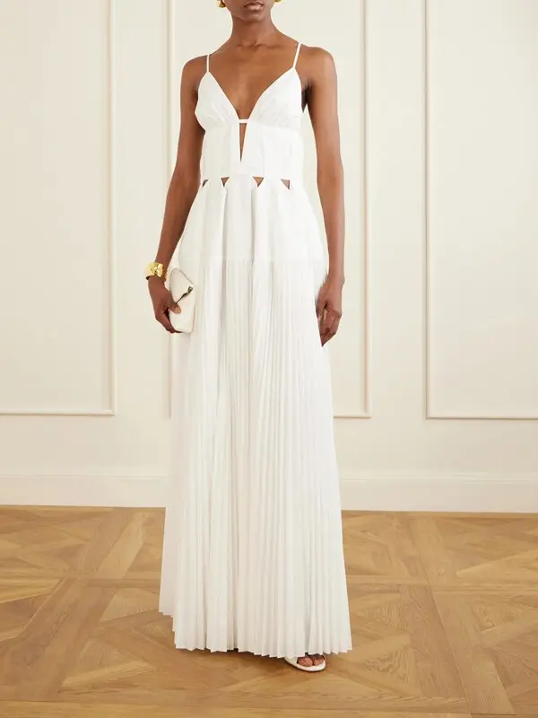 Simkhai Selene Cut-out Pleated Poplin Maxi Dress