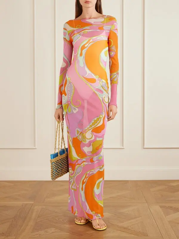 Emilio Pucci Printed Tulle Maxi Dress - Multi